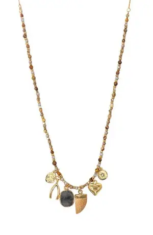 MARLYN SCHIFF Edie 6-charm Beaded Necklace - Gold
