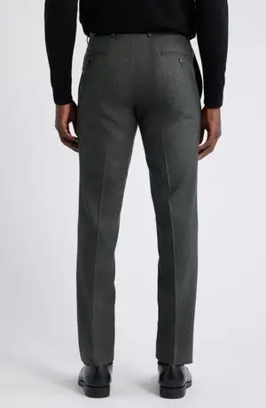 JACK VICTOR Patrick Flat Front Wool Blend Dress Pants - Olive