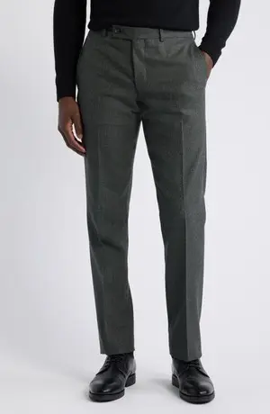JACK VICTOR Patrick Flat Front Wool Blend Dress Pants - Olive