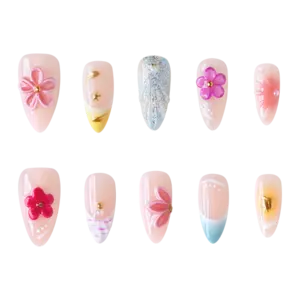 3H NAILS Miamimedium Almond Press-on Nails - Nude/pink/blue