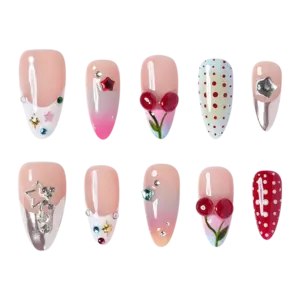 3H NAILS Nycmedium Almond Press-on Nails - Nude/red/pink