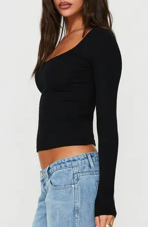 Princess Polly Baseline Square Neck Long Sleeve Rib Top