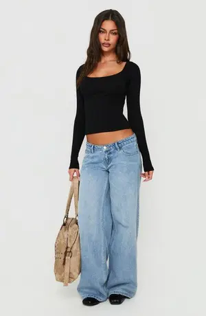 Princess Polly Baseline Square Neck Long Sleeve Rib Top