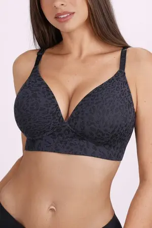 SHAPELLX Leopard Print Wireless Back Smoothing Push-up T-shirt Bra