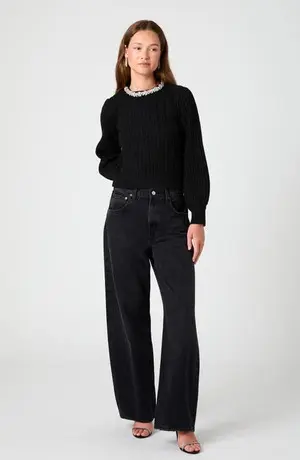 French Connection Avea Crystal Embellished Cable Knit Sweater