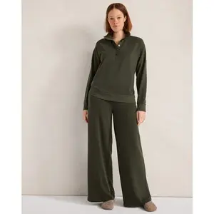 HAVEN WELL WITHIN Fleece Drawstring Wide Leg Pants - Forest