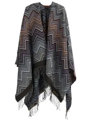 Missoni Zig-zag Wool Poncho With Fringes - Grey