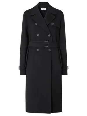 Fendi Double-breasted Midi Wool Trench Coat Ff Zucca - Black