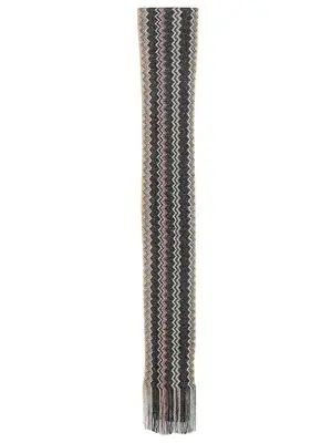 Missoni Zig-zag Lurex Knit Scarf With Fringes - Black