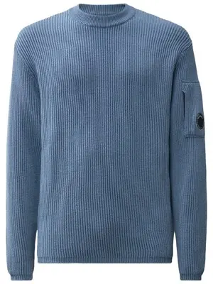 C.P. COMPANY Lens Crewneck Sweater In Re-wool - Blue