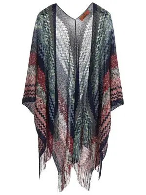 Missoni Zig-zag Lurex Knit Poncho With Fringes - Blue