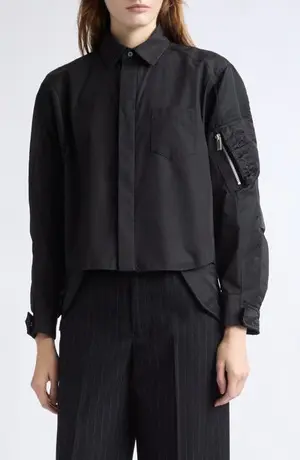 Sacai Mixed Media Button-up Shirt - Black