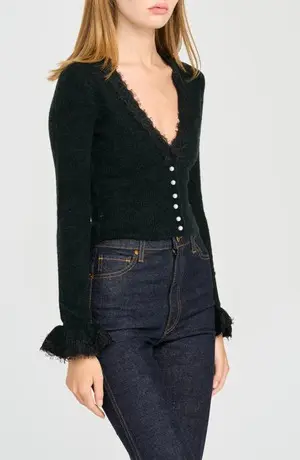 WAYF X Rose Lola Carolyn Lace Trim Cardigan - Emerald