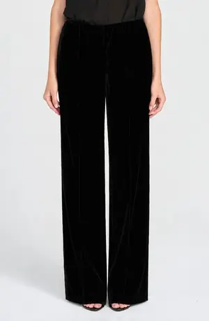 WAYF X Rose Lola Rose Wide Leg Velvet Pants - Black