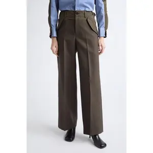 Sacai Chalk Stripe Mixed Media Trousers - Dark Khaki