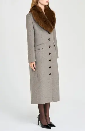 WAYF X Rose Lola Ludlow Faux Fur Collar Wool Blend Coat