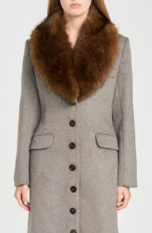WAYF X Rose Lola Ludlow Faux Fur Collar Wool Blend Coat