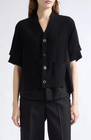 Sacai Hybrid Wool Cardigan Top - Black