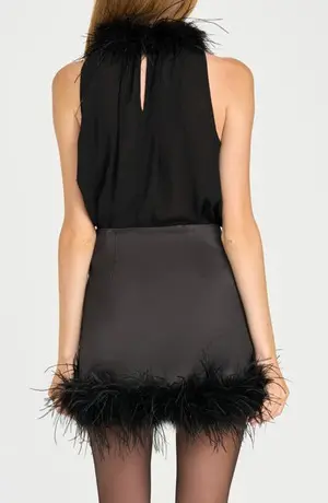 WAYF X Rose Lola Studio Faux Feather Trim Top - Black