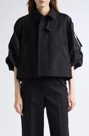 Sacai Chalk Stripe & Nylon Mixed Media Jacket - Black