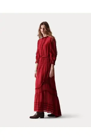 FORTELA Astrid Cotton Muslin Caftan - Cherry