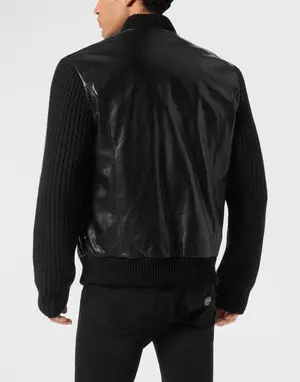 Philipp Plein Leather Bomber With Knitted Sleeves
