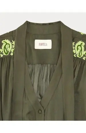 FORTELA Alana Embroidered Viscose Dress - Green