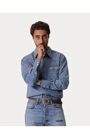 FORTELA Redford Japan Denim Texan Shirt For - Blue