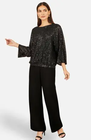 YUMI All Over Sequin Batwing Top