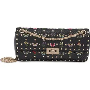 Valentino Garavani Small Rockstud Embroidered Leather Shoulder Bag - Black