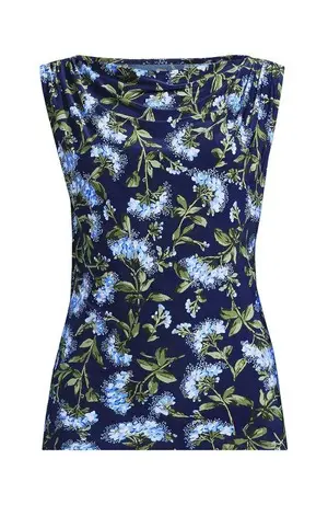 LANDS' END Sleeveless Silky Knit Drape Front Top - Deep Sea/blue Hydrangea