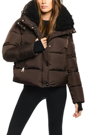 Sam. Phoenix Down Puffer Jacket With Faux Fur Trim - Cocoa/black