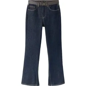 Mango Faux Leather Detail Mid Rise Flare Jeans - Open Blue