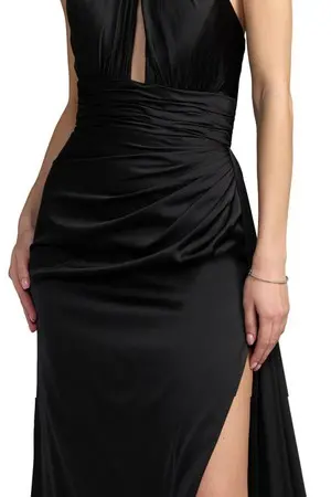 Mac Duggal Satin Halter Neck Cutout Gown