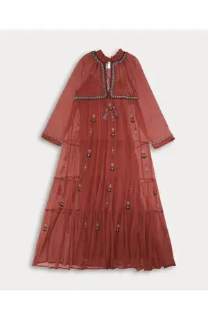 FORTELA Embroidered Silk Chiffon Dress - Ruby