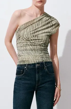 Mango Asymmetrical Animal Print Top - Light/pastel Grey