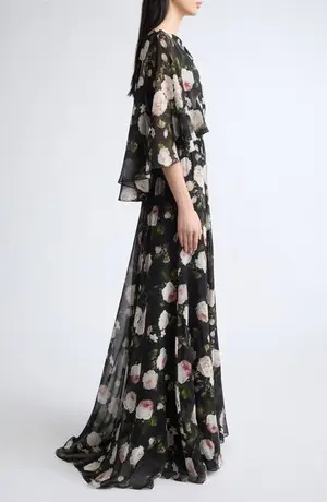 Carolina Herrera Floral Off The Shoulder Silk Chiffon Gown