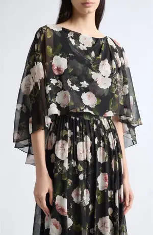 Carolina Herrera Floral Off The Shoulder Silk Chiffon Gown
