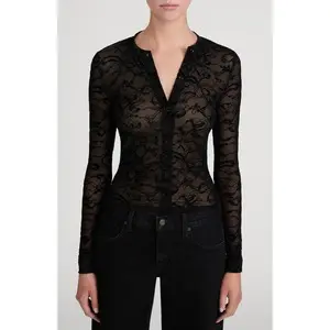 FRAME The Lace Burnout Top - Black