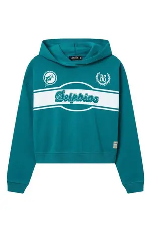 Junk Food Dolphins Oversized Cropped Graphic Hoodie - Teal