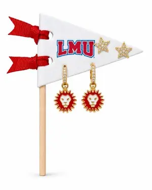COLOR SHOUT Loyola Marymount Lions Logo Huggie Hoop Earrings + Star Studs Earring Set - Yellow Gold