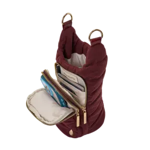 WANDERFULL Corduroy Hydrobag Crossbody Water Bottle Bag - Red Wine