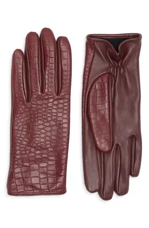 Nordstrom Croc Embossed Leather Gloves - Berry
