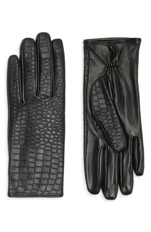 Nordstrom Croc Embossed Leather Gloves - Black