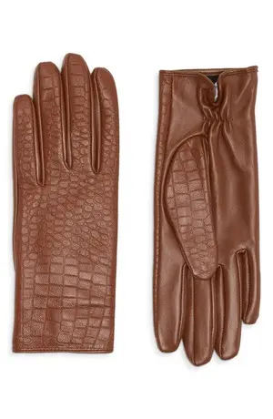 Nordstrom Croc Embossed Leather Gloves - Camel