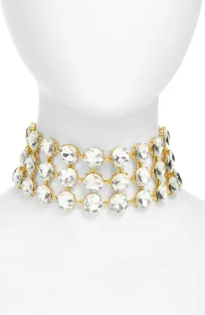 KENNETH JAY LANE Three-row Crystal Collar Necklace - Silver