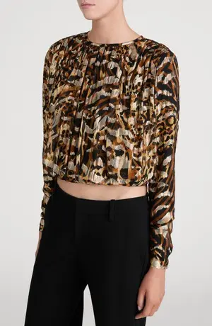 FRAME The Pleated Silk Blend Bubble Hem Top