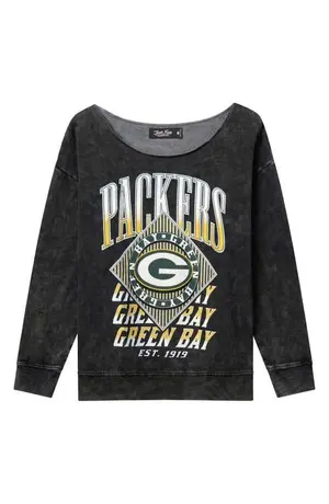 Junk Food Green Bay Packers Off The Shoulder Cropped Graphic Sweatshirt - Black