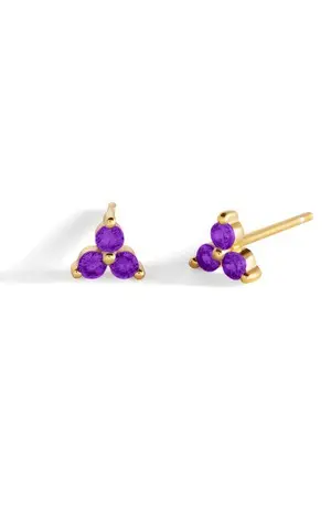 MINT & LILY Trinity Birthstone Stud Earrings February Amethyst