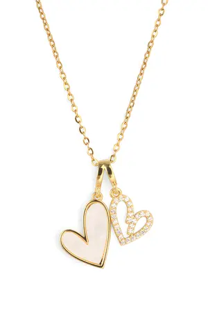 MINT & LILY Mother Of Pearl & Pave Hearts Necklace - Gold